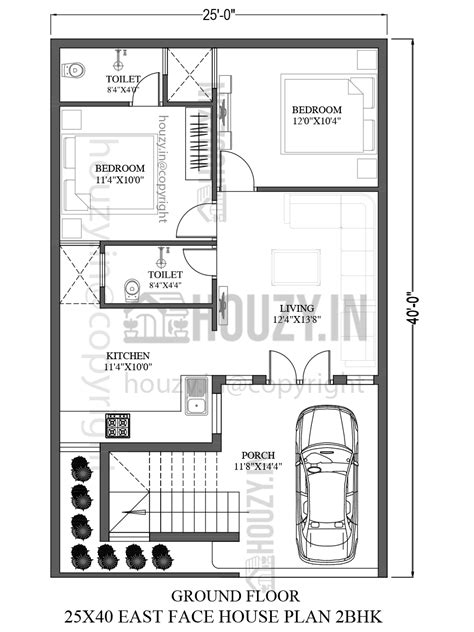 25x40 House Plan East Facing 1 000 Sqft House Plan HOUZY IN