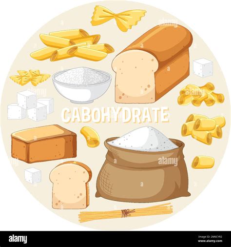 Variety Of Carbohydrates Foods Illustration Stock Vector Image Art