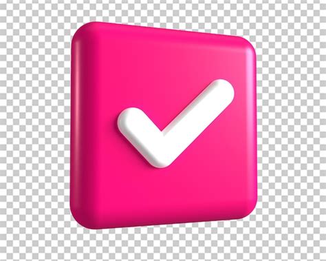 Casilla de verificación derecha sí icono rosa 3d render Archivo PSD