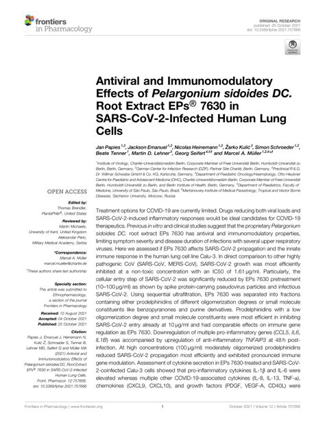 PDF Antiviral And Immunomodulatory Effects Of Pelargonium Sidoides DC