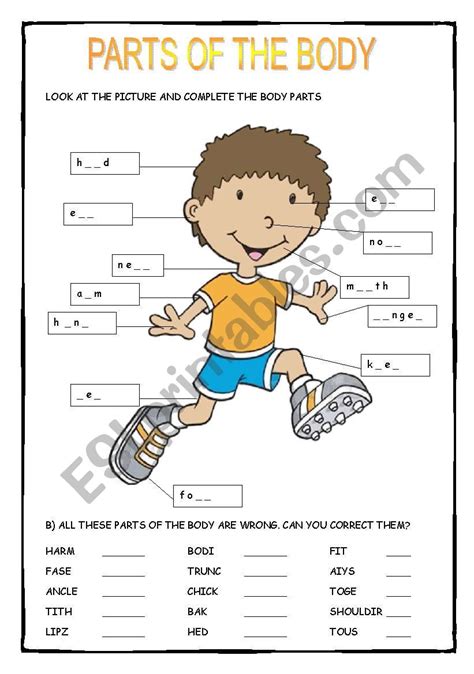 PARTS OF THE BODY ESL Worksheet By Sandramendoza