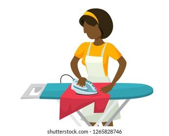 Woman Iron Clothes On Ironing Board Stock Vector Royalty Free