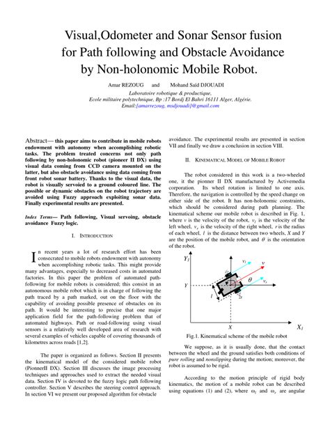 pdf visual odometer and sonar sensor fusion for path following and obstacle avoidance by non