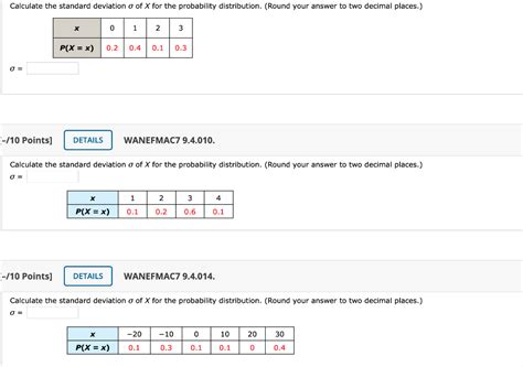 solved calculate the standard deviation o of x for the