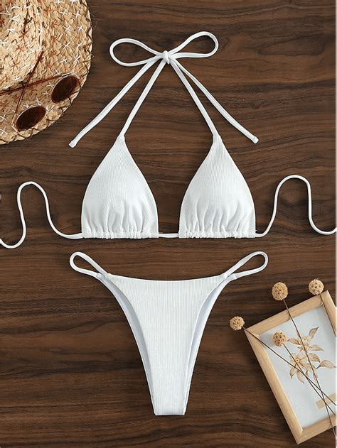 Conjunto De Traje De Baño De Bikini Con Copa Triangular De Color Liso