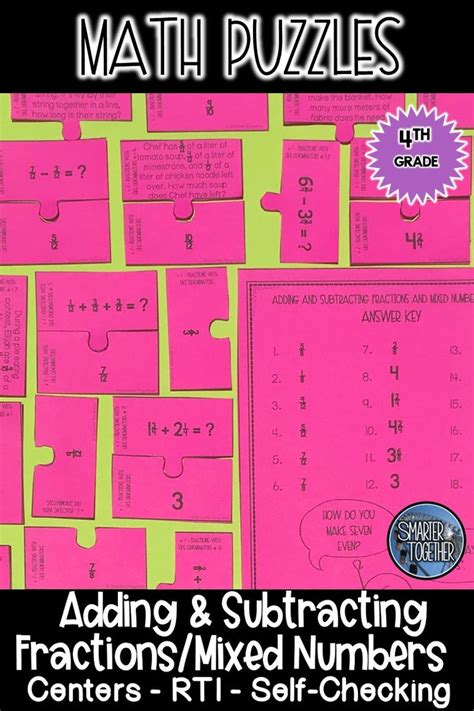 adding and subtracting fractions and mixed numbers puzzle activity subtracting fractions math