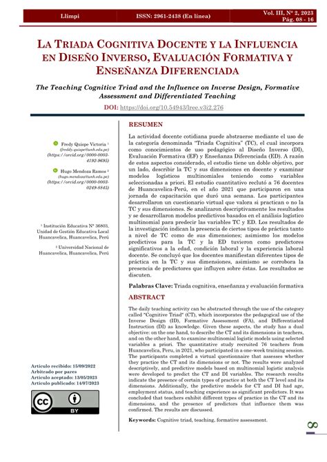 Pdf La Triada Cognitiva Docente Y La Influencia En Dise O Inverso