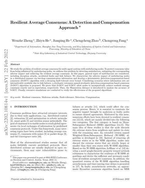 pdf resilient average consensus a detection and compensation approach
