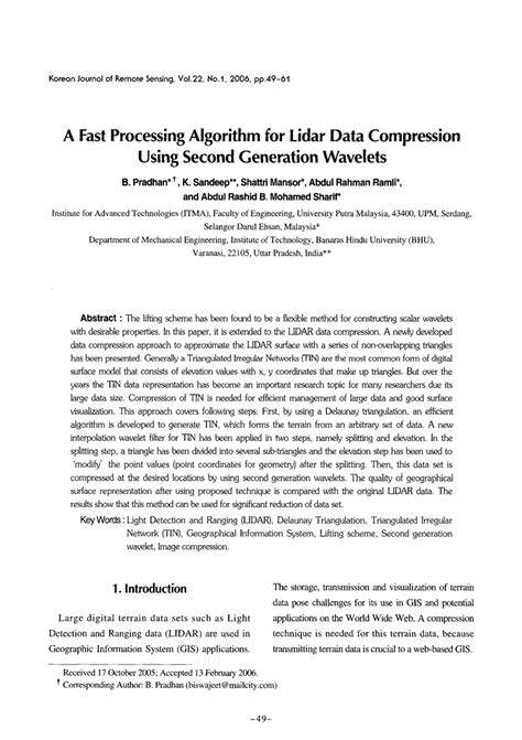 pdf a fast processing algorithm for lidar data compression using second generation wavelets