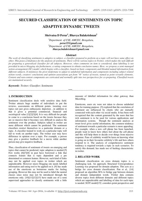 pdf secured classification of sentiments on topic adaptive dynamic tweets