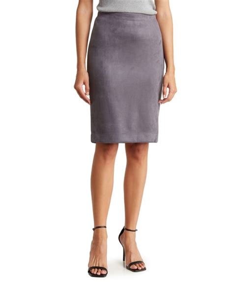 T Tahari Faux Suede Pull On Pencil Skirt Lyst