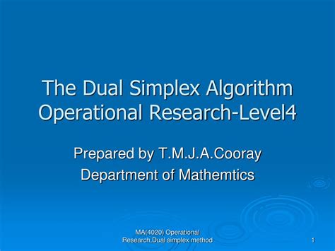 ppt the dual simplex algorithm operational research level4 powerpoint presentation id 173729