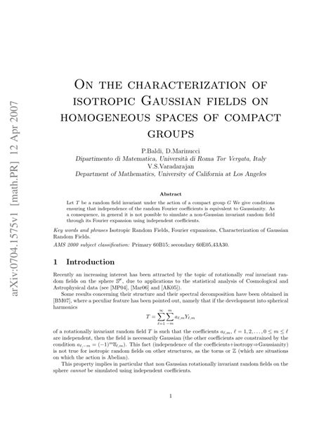 pdf on the characterization of isotropic gaussian fields on homogeneous spaces of compact groups