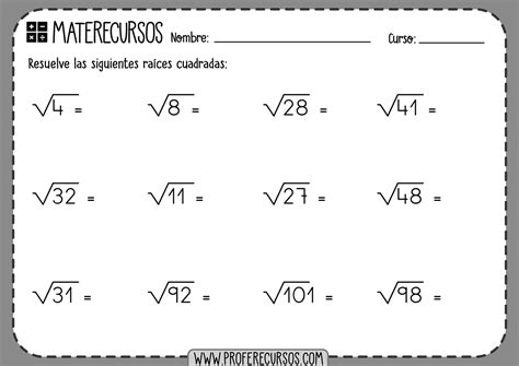 Ejercicios De Raiz Cuadrada Exacta