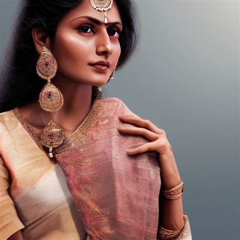 Closeup Portrait Of Indian Woman In Saree Perfect Naked Breast Arthubai