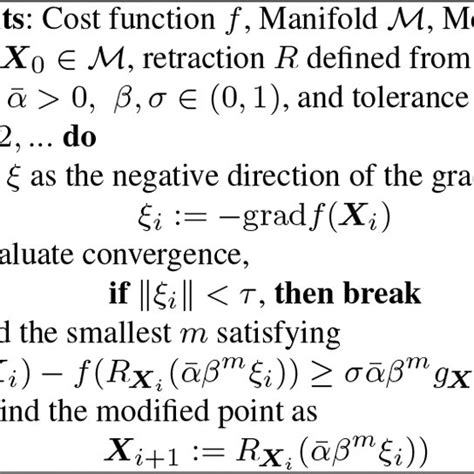 algorithm 1 gradient descent method on a riemannian manifold download scientific diagram
