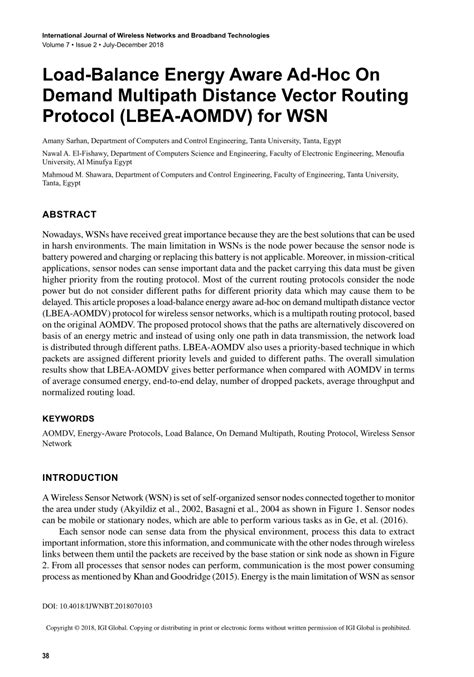pdf load balance energy aware ad hoc on demand multipath distance vector routing protocol