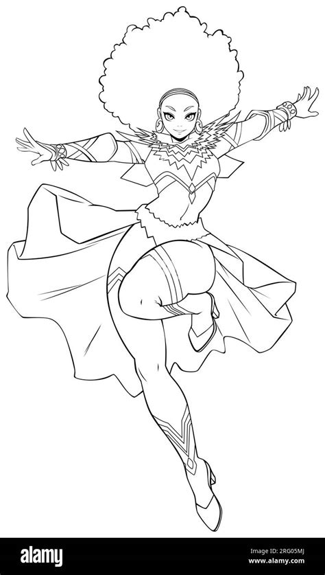 African Female Superhero Flying Anime Line Art Stock Vector Image Art