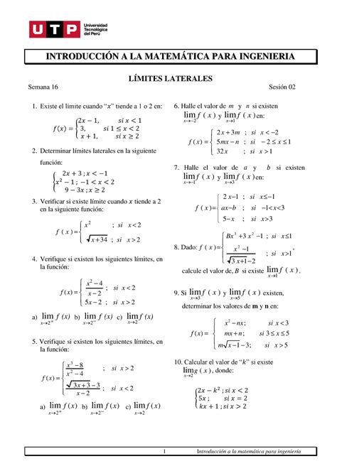 S16 s2 Resolver ejercicios Límites laterales 1 I ntroducción a la