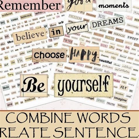 Digital Collage Sheet Words Sentences Phrases Quotes Etsy