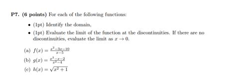solved p7 6 points for each of the following functions