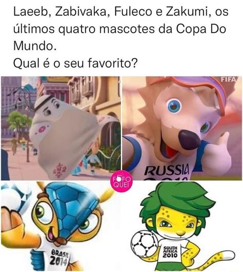 Laeeb Zabivaka Fuleco e Zalkumi os Últimos quatro mascotes da Copa