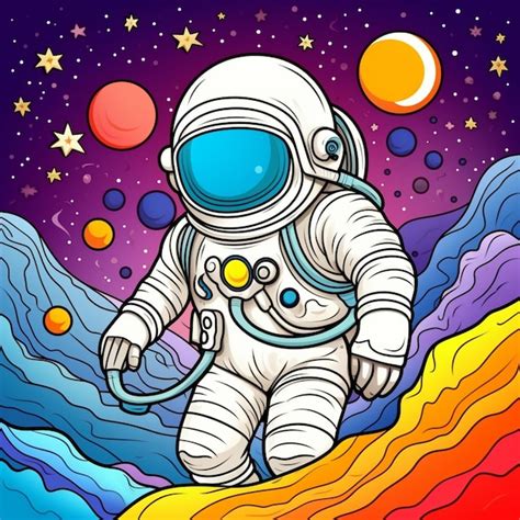 Astronauta De Dibujos Animados En El Espacio Exterior Con Planetas Y