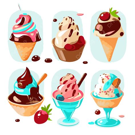 Topping Es Krim Vektor Stiker Clipart Berbagai Es Krim Dalam Berbagai