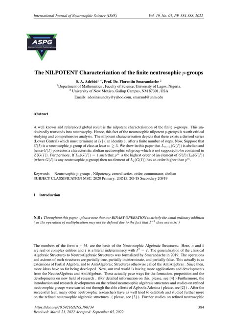 pdf the nilpotent characterization of the finite neutrosophic p groups