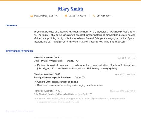 Physician Assistant Resume Sample And Tips From HR Pros