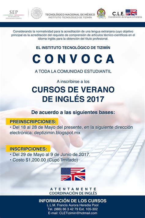 Convocatoria Cursos De Verano De Ingl S Instituto Tecnol Gico De