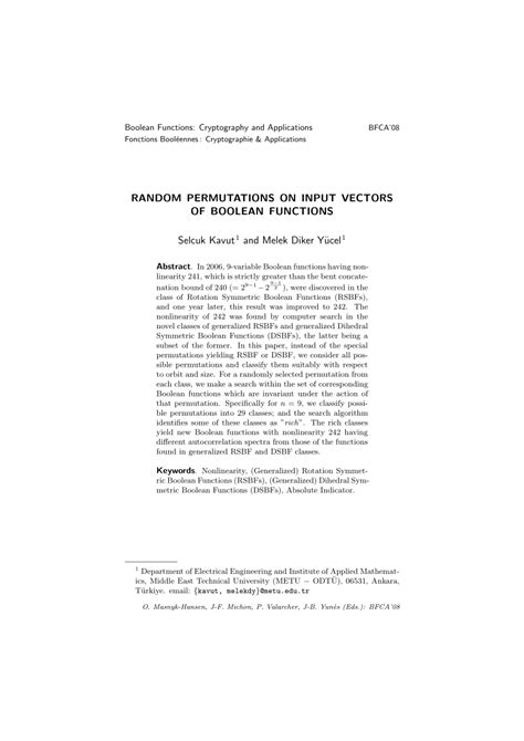 pdf random permutations on input vectors of boolean functions