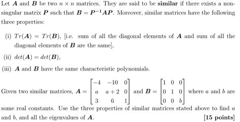 solved let a and b be two n x n matrices they are said to