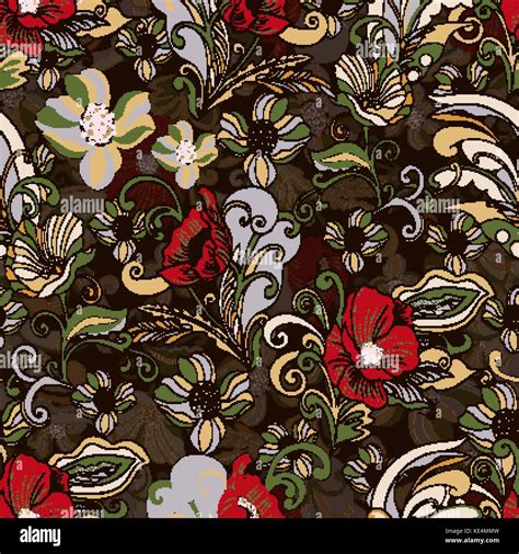 Abstract Flowers Seamless Pattern Vector Floral Background Cartoon