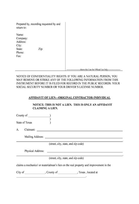 Adapt Texas AffIDavit Of ClAIm Of Lien By Contractor Mechanics Liens