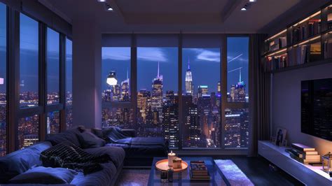 4k HD Wallpaper Cozy Apartment Living Room With City View