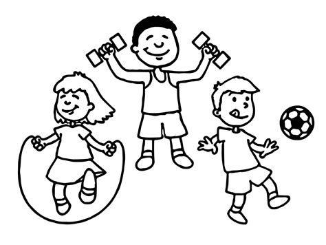 Tres niños jugando Deportes para colorear imprimir e dibujar