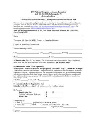 Fillable Online Nsta Registration Form National Science Teachers