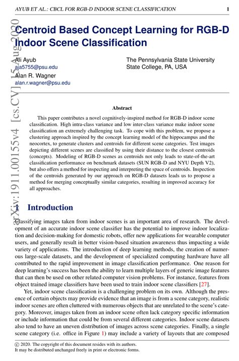 pdf centroid based scene classification cbsc using deep features and clustering for rgb d