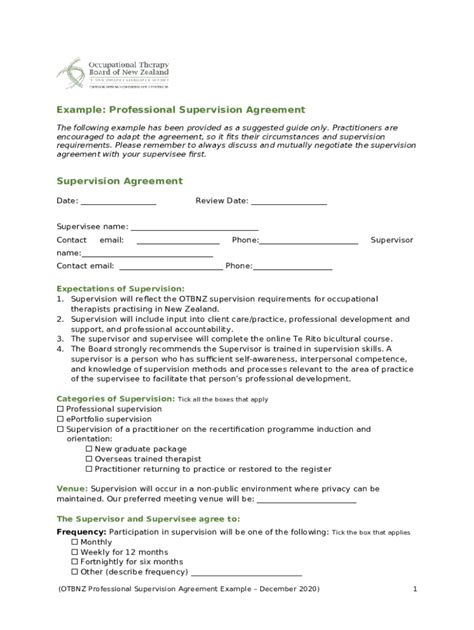 Clinical Supervision Agreement Template