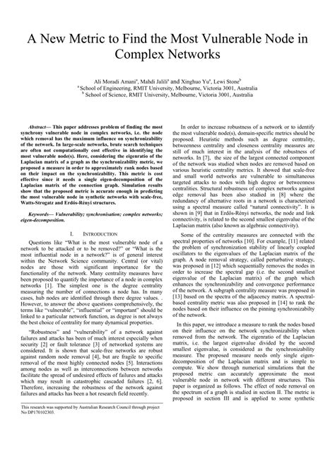 pdf a new metric to find the most vulnerable node in complex networks