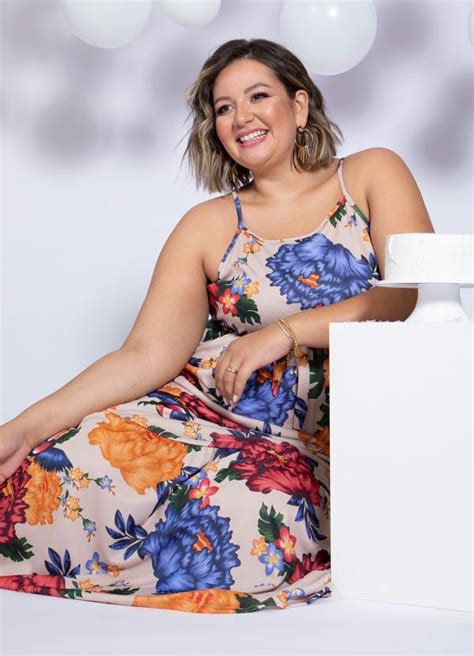 Vestido Longo Floral Nude Babado Plus Size Marguerite