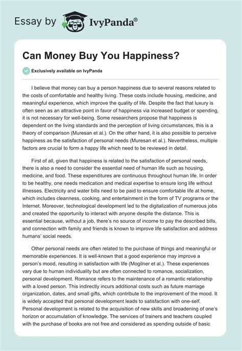 Can Money Buy You Happiness 654 Words Essay Example