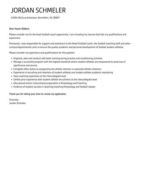 Head Football Coach Cover Letter Velvet Jobs