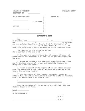 Guardian S Bond Vermont Doc Template Pdffiller
