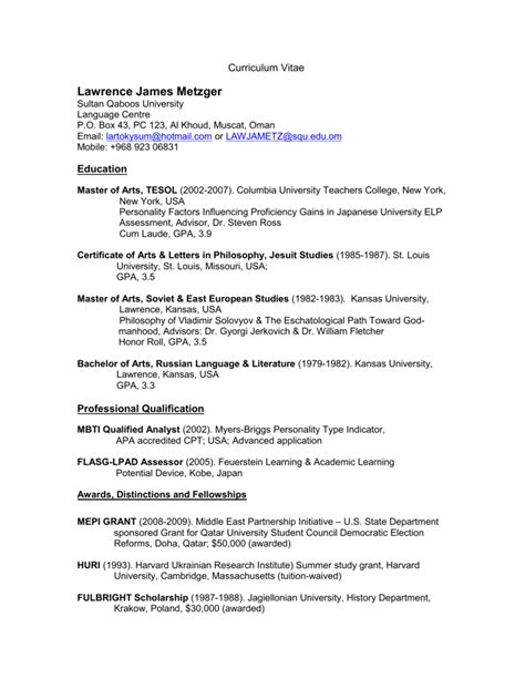Contoh Cv Harvard