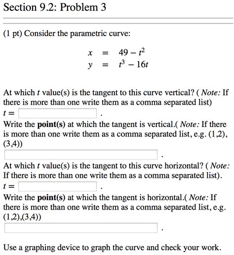 solved consider the parametric curve x 49 t2 y t3