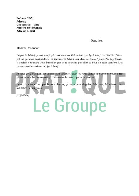 Exemple De Courrier Rupture Periode D Essai