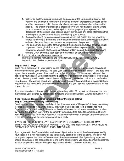 Idaho Summary Of Steps Instructions For Divorce US Legal Forms