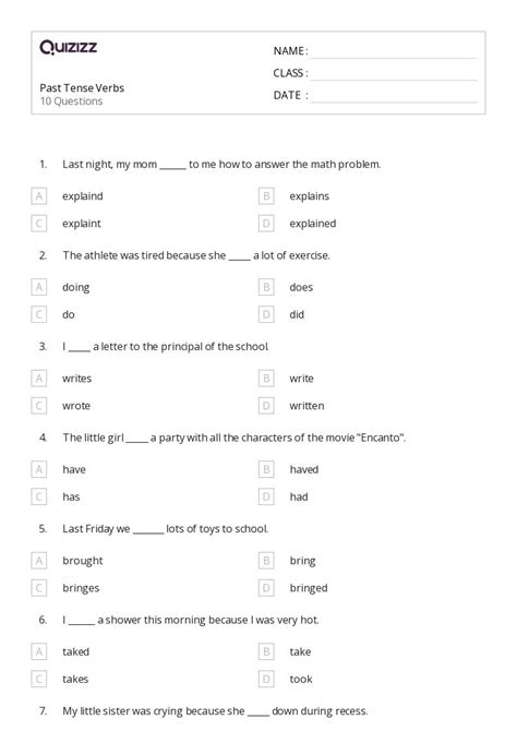 50 Past Tense Verbs Worksheets On Quizizz Free Printable